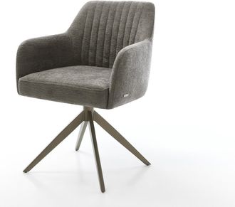 DELIFE Drehstuhl Greg-Flex Bouclé Soft Schlamm Kreuzgestell breit Effektfinish Titan 360° drehbar Wippfunktion Taschenfederkern, Esszimmerstühle