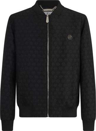 Philipp Plein Homme, Vestes, Noir, Taille: 2XL Bomber Jacket Jacquard Monogram