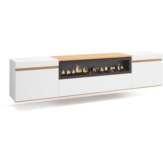 Skraut Home Skraut Home - TV-Schrank, Lowboard, f&uuml;r Wohnzimmer und Esszimmer, 200x35x45cm, F&uuml;r TV-Ger&auml;te bis zu 80, Elektrokamin., H&auml;ngend, Moderner Stil, Wei&szlig;