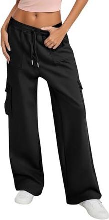 Generic Pantalon de surv&ecirc;tement d&eacute;contract&eacute; en polaire pour femme - Taille haute - Jambe large - Avec poches - Confortable et doux - Pour un usage quotidien, 