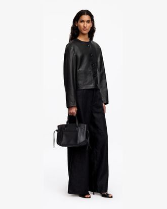 Arket Lederjacke Ohne Kragen -Schwarz