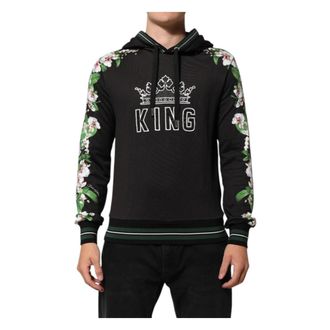 Dolce & Gabbana Schwarzer Orchideenblumenkronen-Hoodie-Pullover - - Sweatshirts & Hoodies - Herren - Schwarzk - XS