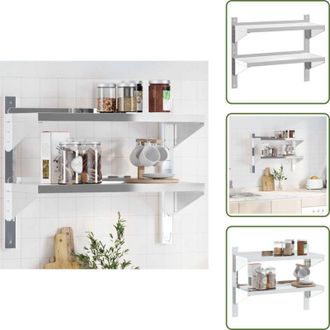 vidaXL The Living Store Wandregal mit 2 B&ouml;den 75x30x60 cm Silbern Edelstahl - Wandregal - Edelstahlregal - Schweberegal - K&uuml;chenregal - Badezimmerregal