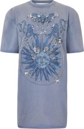 Philipp Plein Femme, Robes, Bleu, Taille: 38 FR Robe T-shirt Dos Nu Tatouage Papillon