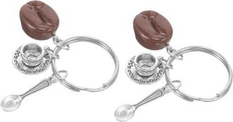 IFUNDOM Lot de 2 set de Porte-Cl&eacute;s Tasse &agrave; Caf&eacute; Fantaisie en Alliage Pendentif Grain de Caf&eacute; et Petite Cuill&egrave;re Porte-Cl&eacute;s Compact pour Paquet &agrave; Main Accessoi