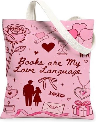 Generic Sacs fourre-tout en toile motif coeur pour la Saint-Valentin, sacs &agrave; provisions r&eacute;utilisables, l&eacute;gers et lavables en toile avec bandouli&egrave;re, p&ecirc;che, 13