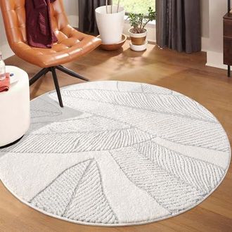 Carpet City Carpet City Tapis à poils courts Gris, Crème - 160 cm Rond - Tapis de salon avec motif haute-basse, effet 3D - Motif floral - Revêtement de sol à poil