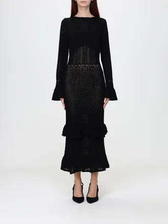 Twinset Robe fourreau midi en maille ajour&eacute;e &agrave; manches longues et volants