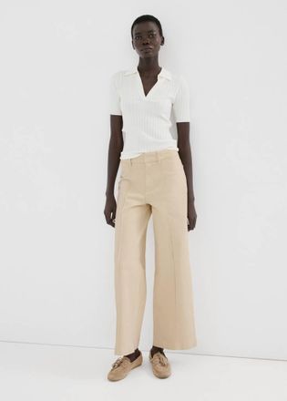 Mango Jean large taille haute &agrave; coutures vanille - Femme - 32 - MANGO