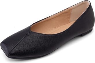 Generic Semelle Fine & Cuir Grenu Ballerines Femme (Tailles 32-54) 1cm Bout Carr&eacute; Chaussures &agrave; Enfiler - L&eacute;ger Large Printemps & Automne,Noir,42 EU