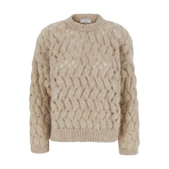 Brunello Cucinelli Rundhals-Pullover - - Knitwear - Damen - Beige - S