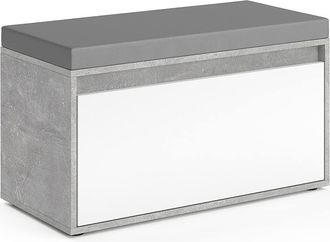 Vicco Schuhbank Iker, Sitzbank mit Stauraum, Beton/Weiß, 80 x 45 cm