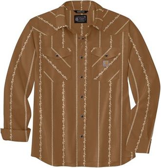 Carhartt Work in Progress Montana Rugged Flex Chemise l&eacute;g&egrave;re &agrave; manches longues avec boutons-pression sur le devant pour homme, Carhartt Rayures cachemire marron, Taille 3XL