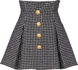 Balmain Femme, Jupes, Noir, Taille: 36 FR Mini-jupe tulipe en tweed vichy boutonn&eacute;e