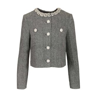 Self Portrait Herringbone Crystal Trim Jacket - - Knitwear - Damen - Grau - XS