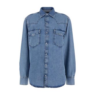 AG - Adriano Goldschmied Blaue Denim Klassische Kragenbluse Frau - - Blouses & Shirts - Damen - Blau - S