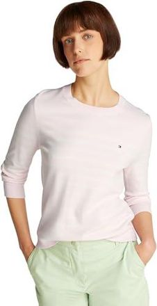 Tommy Hilfiger Pull Femme Jersey Fine avec Col Ras-du-Cou, Multicolore (Light Pink/Ivory Petal Stp), XS
