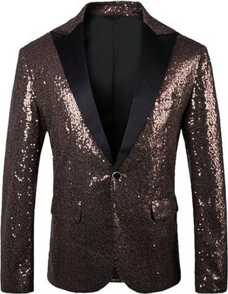 Generic Robe de bal des ann&eacute;es 80 &agrave; paillettes pour homme avec queue-de-morue Disco Robe de soir&eacute;e veste &agrave; paillettes brillantes Blazer pour homme, caf&eacute;, XXL