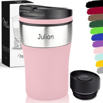 Milu Thermobecher mit Gravur - 210ml - Geschenkidee personalisiertes Geschenk mit Namen Ostern Weihnachten f&uuml;r M&auml;nner Frauen Mama Papa Freundin (Rosa, 210m