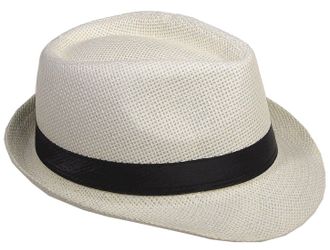 Miobo Strohhut Panama Fedora Trilby Gangster Hut Sonnenhut mit Stoffband Street Style, Champagner (Strohhut), 56