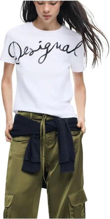 Desigual Femme, Tops, Blanc, Taille: 38 FR T-Shirt Imprim&eacute; &agrave; Manches Courtes et Col Rond