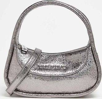 Valentino Elix - Sac &agrave; main effet m&eacute;tallis&eacute; &agrave; anse - Argent acier-Argent&eacute;