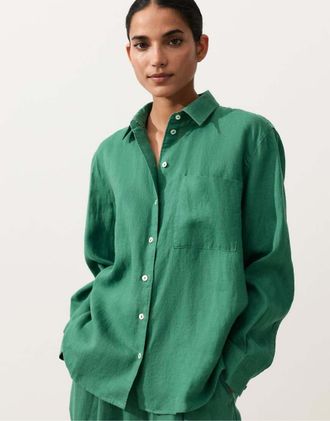 Oysho Chemise d&eacute;contract&eacute;e en lin - Vert