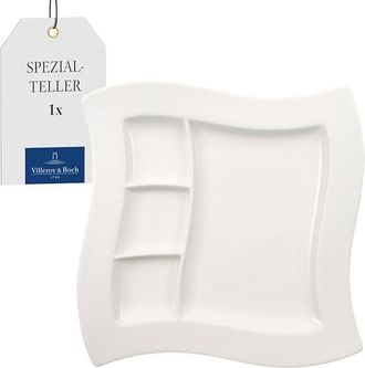 Villeroy & Boch NewWave Spezialteller 27 cm Weiß, Spülmaschinenfest, Mikrowellensicher, Servierteller, Teller Weiß, Teller mit Unterteilung, Snackteller mit Fächern, 