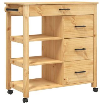 vidaXL Vidaxl - Chariot de cuisine MONZA 84x40x90 cm en bois massif de pin - 4 tiroirs et 3 &eacute;tag&egrave;res - Roues verrouillables pour mobilit&eacute; - vidaXL60590