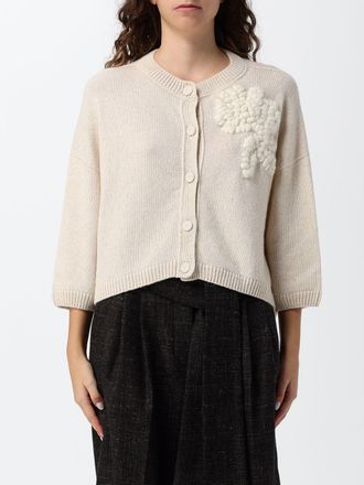 Liviana Conti Cardigan en cachemire m&eacute;lang&eacute; avec broderies et &eacute;paules tombantes