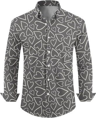 Generic Chemisier de Saint-Valentin pour homme, coupe ample, manches courtes, boutonnée, pour la plage, la maison, lintérieur et lextérieur, gris, XXL