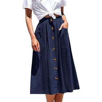 Generic Robe mi-longue, jupe kawaii avec poches, taille haute, ligne A pour femme, robe longue, robe d&eacute;t&eacute;, jupe longue, jupe d&eacute;t&eacute; tendance, robe maxi d&eacute;t&eacute;, no