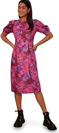 Chi Chi London Robe midi à Manches Courtes et Motif Floral Bordeaux Cocktail, 38 Femme