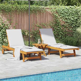 vidaXL Vidaxl - Chaises longues lot de 2 avec table bois massif dacacia