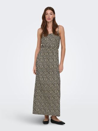 Only Maxikleid ONLY ONLALTA S/L LONG STRAP DRESS PNT ZLO, Damen, Gr. L, N-Gr, bunt (schwarz aop:wei&szlig; flower), Web, Obermaterial: 98% Polyester, 2% Elasthan