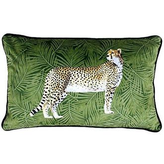 Riva Paoletti Riva Cheetah Coussin Forêt Couverture - Vert - Palm Leaf Design - Velvet Feel Tissu - Canalisé Edges - Lavable Machine - 100% Polyester - 30 X 50 Cm (