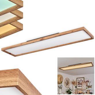 HOFSTEIN LED Deckenpanel Longvic, Deckenlampe aus Metall/MDF/Kunststoff in Schwarz/Wei&szlig;/Braun in Holzoptik, Leuchte mit eingebauten Dimmer, 1 x LED 36 Watt, 24