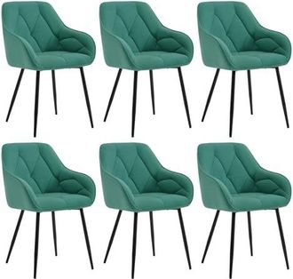 Woltu Lot de 6 Chaises de Salle &agrave; Manger, Chaises de Cuisine Rembourr&eacute;es avec Dossier, Accoudoirs, Pieds en M&eacute;tal, pour Salon, Bureau, Coiffeuse, en Velours