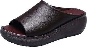 Generic Pantoufles en cuir pour femme - Antid&eacute;rapantes - Semelle &eacute;paisse - Talon compens&eacute; - Pantoufles d&eacute;t&eacute; ouvertes - D&eacute;contract&eacute;es - Sandales de plage compe