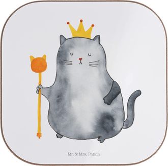 Mr. & Mrs. Panda Tassen Untersetzer Katze K&ouml;nig - Geschenk, K&ouml;niglich, Coaster, Cat, Krone, gl&auml;seruntersetzer, Glas, Katzen, Tischuntersetzer, f&uuml;r Gl&auml;ser, Umzug, essti