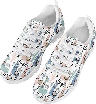CHAQLIN Femmes Chaussures Baskets Mignon Alpaga Motif Sport Course Jogging Baskets Baskets Dames Filles Casual Marche Formateurs, Blanc 46 EU