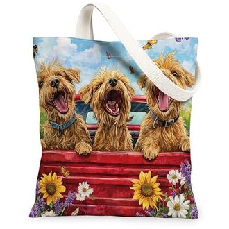 Generic Sac fourre-tout en toile pour faire du shopping avec motif chien de Pom&eacute;ranie printanier 33 x 38,1 cm, sac d&eacute;picerie r&eacute;utilisable pour femme, animal d