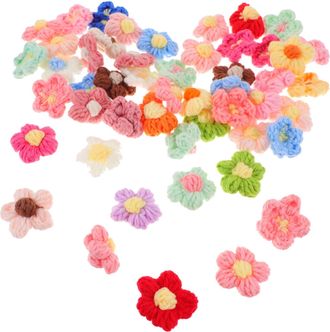 Cabilock 50 Stück Gehäkelte Blumenapplikationen aus Wolle Handgefertigte Blüten Patches für Kleidung DIY Dekoration von Kleidern Hüten Taschen Kreative Nähmoti