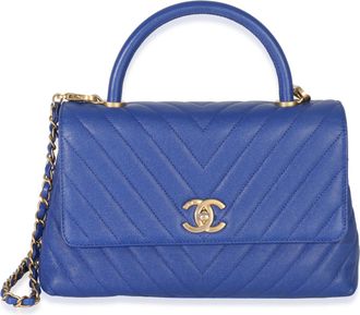 Chanel Medium Blue Chevron Coco Top Handle Bag