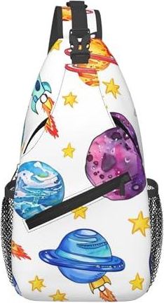 Generic Sacoche Tactique Vaisseau spatial de dessin anim&eacute; Plan&egrave;te color&eacute;e R&eacute;glable Sling Sac &agrave; Bandouli&egrave;re Durable Sac &agrave; Dos De Voyage pour Voyage Randonn&eacute;e C