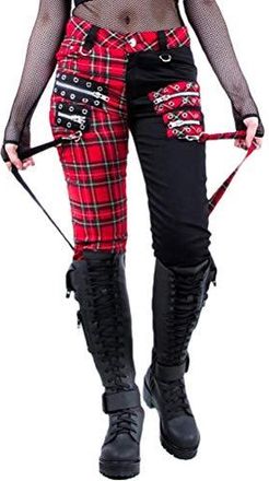 Minetom Femme Cargo Pantalon Poche Contraste Couleur Pantalon Combat Vintage Skinny Slim Taille Haute Pantalon Hip Hop Punk Streetwear Rouge XXL