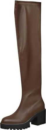 Generic Bottes au-dessus du genou extensibles et &eacute;l&eacute;gantes pour femme - Couleur unie - Bout rond - Talon &eacute;pais - Antid&eacute;rapantes - Confortables - &Agrave; enfiler - P