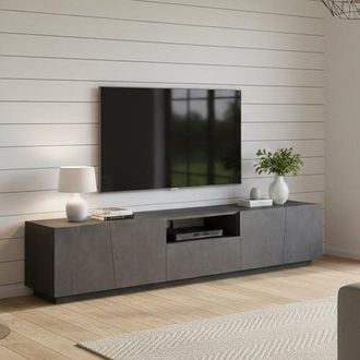 Dmora TV-Schrank Paul, niedriges Wohnzimmer-Sideboard, Fernsehst&auml;nder-Basis, 100 % Made in Italy, 220 x 43 x 46 cm, Schiefer, mit LED-Licht