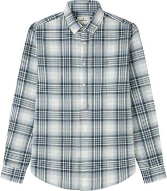 Springfield Herren Checks Cotton Slub Shirt with Tree Embroidery Hemd, blau, XL