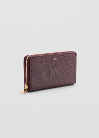Mango Grand portefeuille effet croco brillant bordeaux - Femme - Taille unique - MANGO